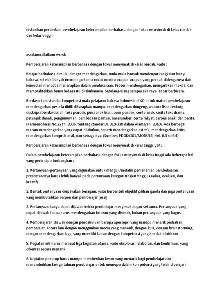 Diskusi 5 Keterampilan Berbahasa Indonesia | PDF