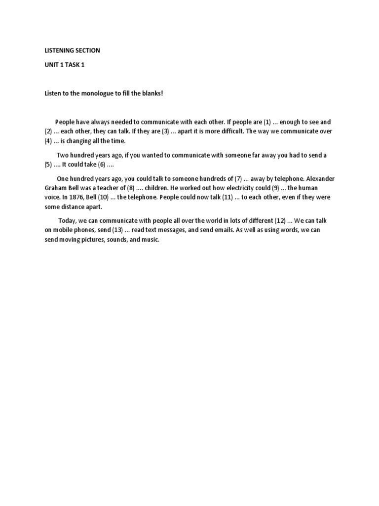 Listening Unit 1 Task 1 | PDF
