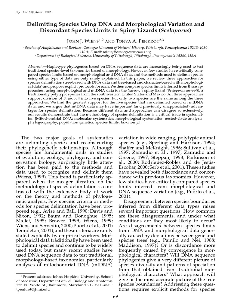 Comparing Species Delimitation Using DNA and Morphological Data in ...