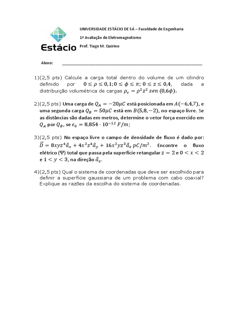 AV1 de Eletromagnetismo | PDF