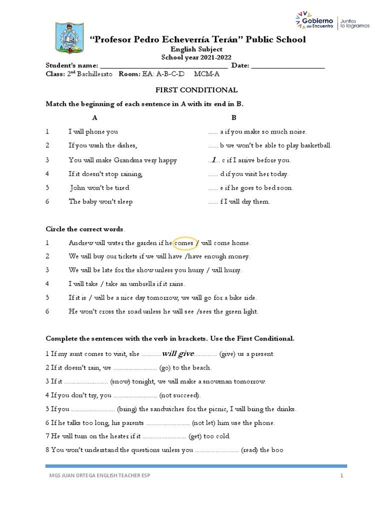 First Conditional and Second Conditional Exercises | PDF | Linguistics