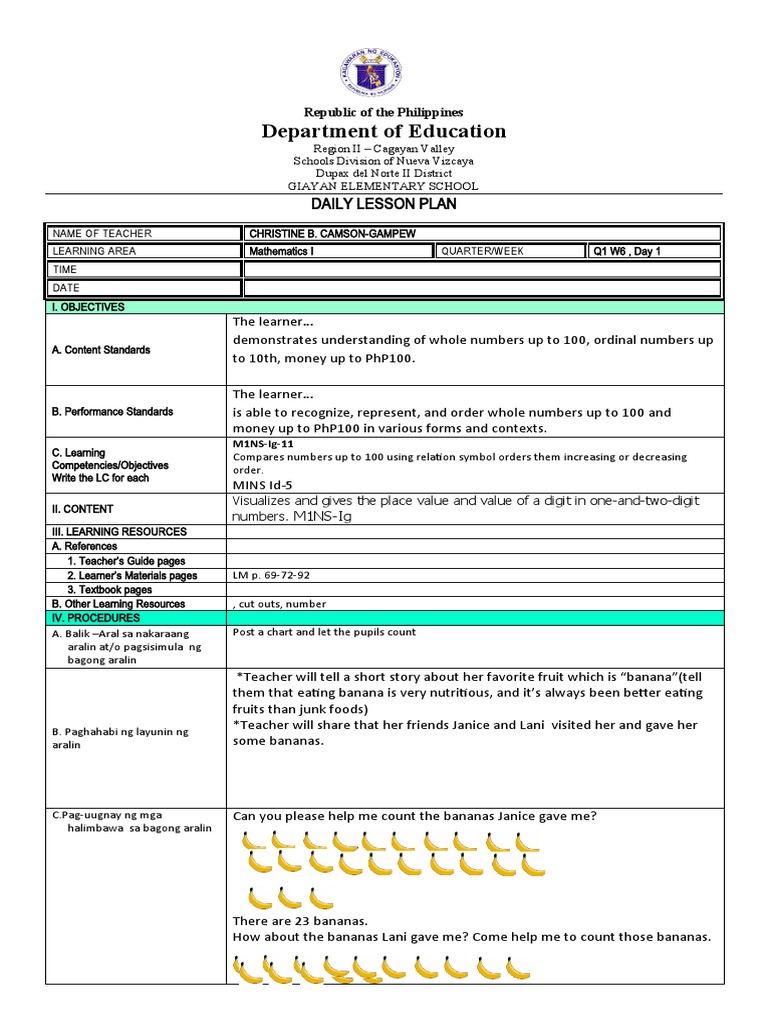 Math1 Q1 Week6 Day 1 | PDF | Learning | Behavior Modification