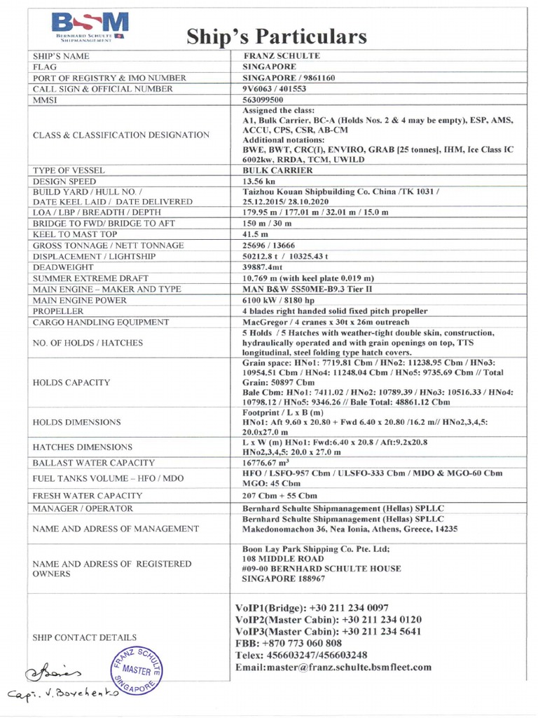 Ships Particulars | PDF