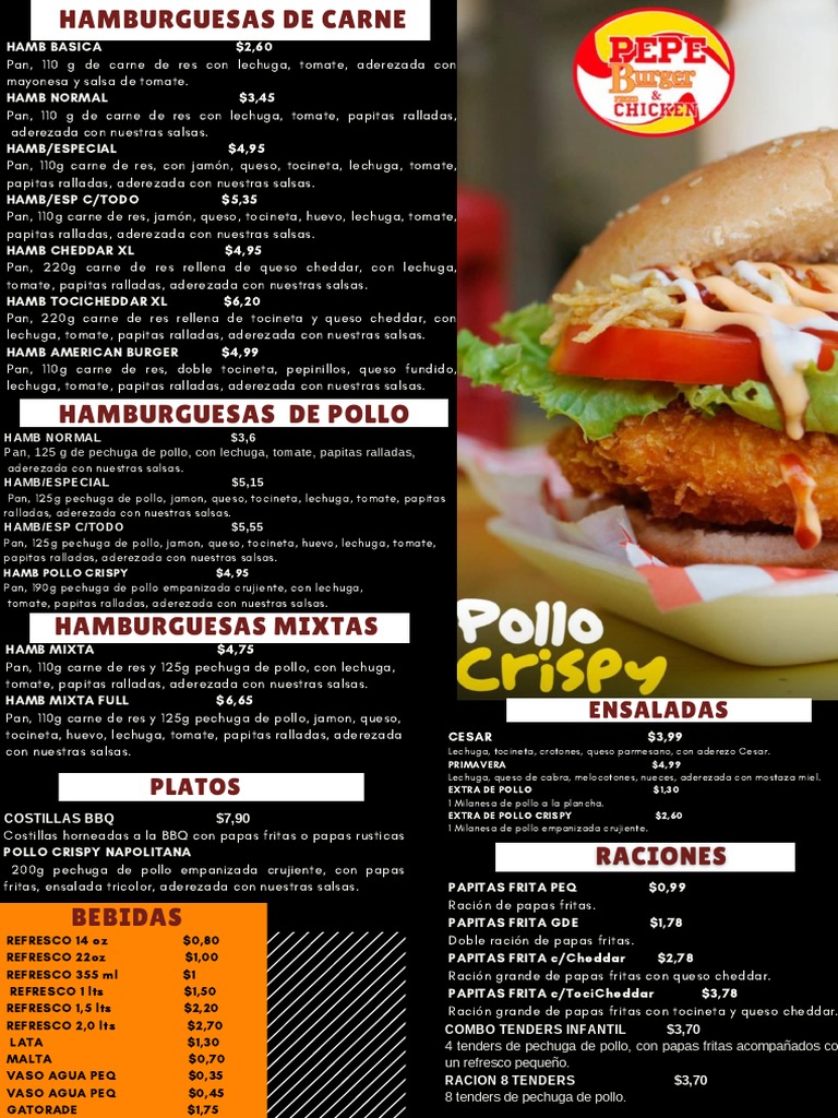 Menu Pepe Burguer 1 | PDF | Alimentos | Comida y bebida