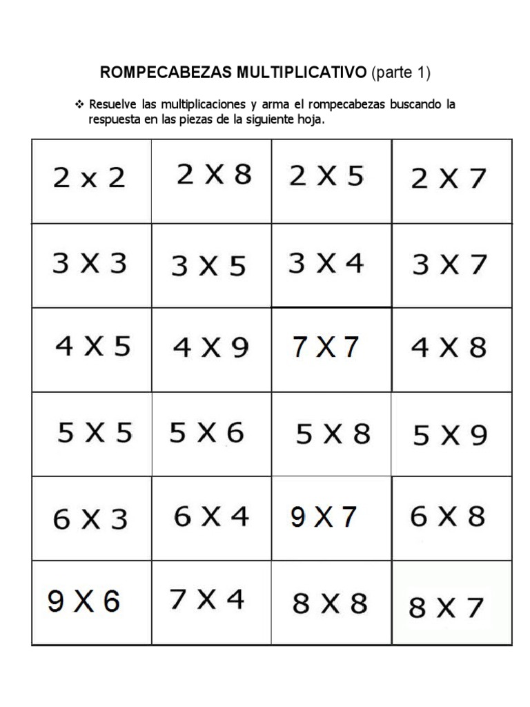 Rompecabezas de Multiplicaciones 3er Grado | PDF | Hueso | Articulación