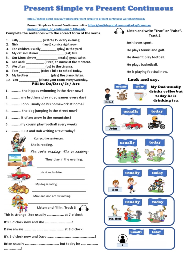Present Simple Vs Present Continuous Listening and Grammar Drills ...