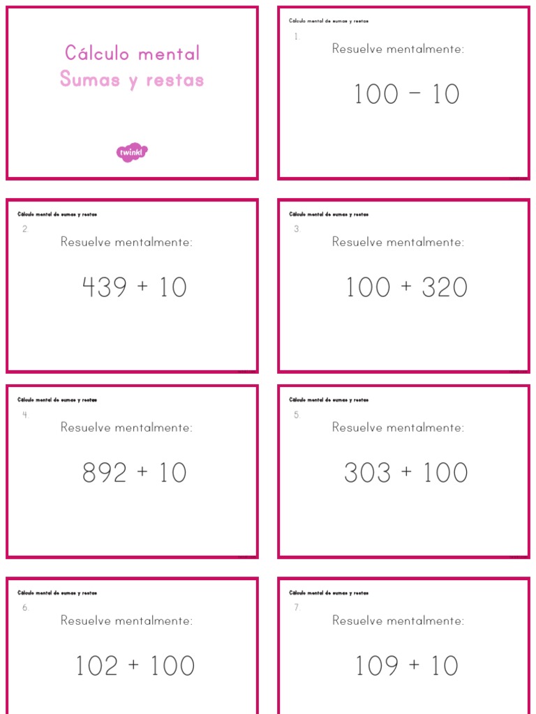 Tarjetas de Calculo Mental | PDF