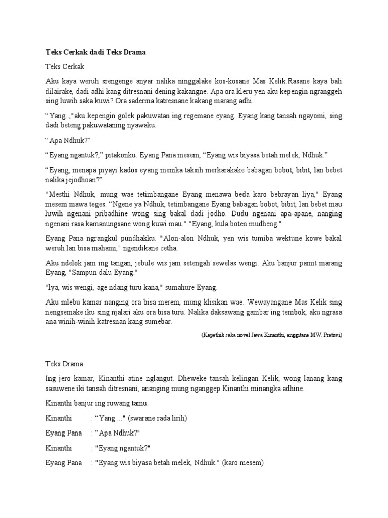 Contoh Teks Cerkak Dadi Teks Drama | PDF | Fiksi Umum