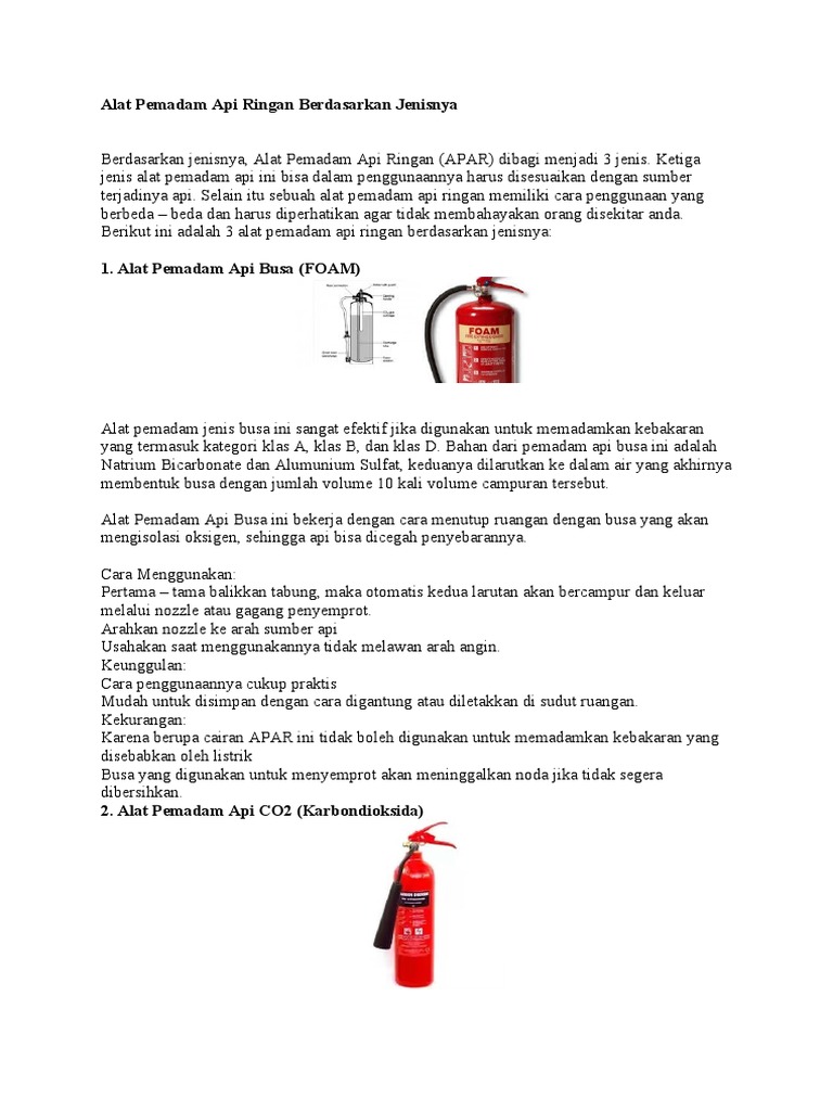 Alat Pemadam Api Ringan Berdasarkan Jenisnya | PDF