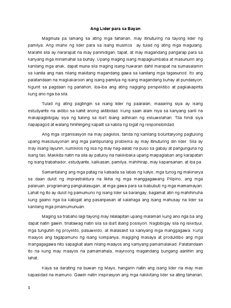 Sanaysay, Lider para Sa Bayan | PDF