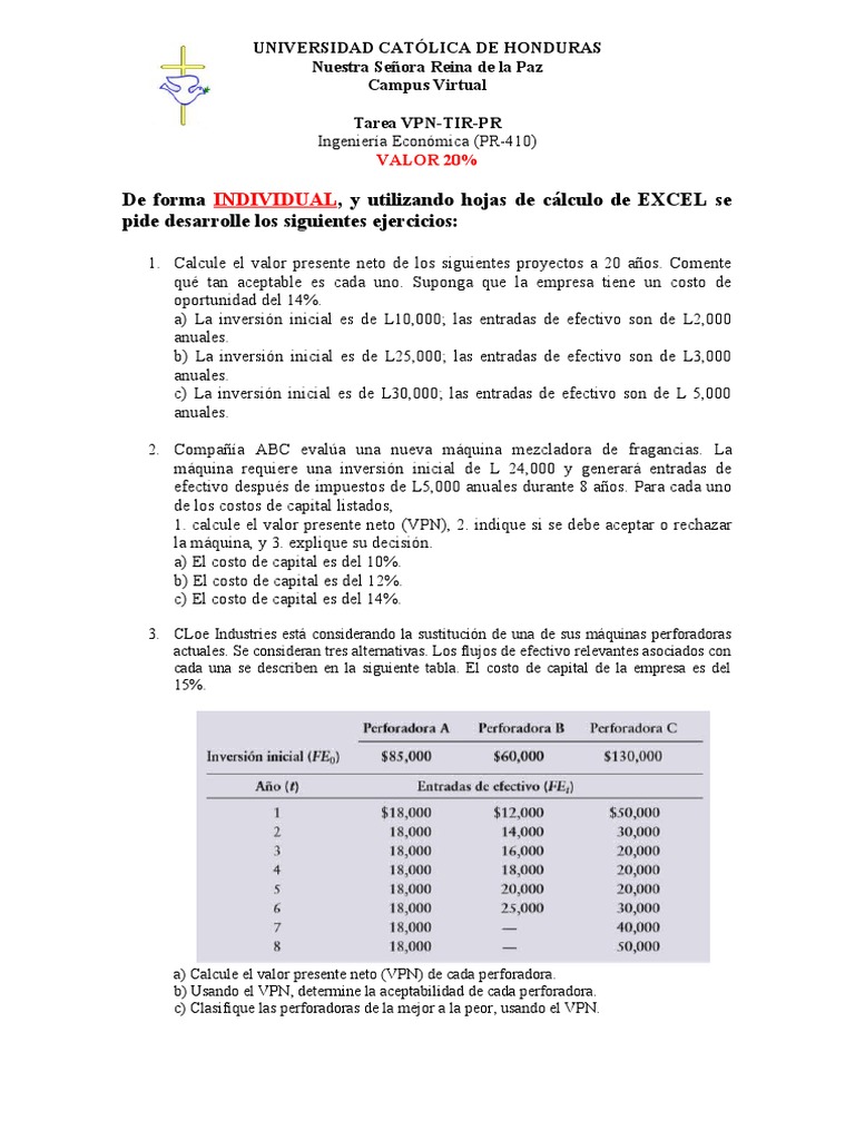 Tarea Capitulo 5 - VPN-TIR-PR | PDF | Economias | Business