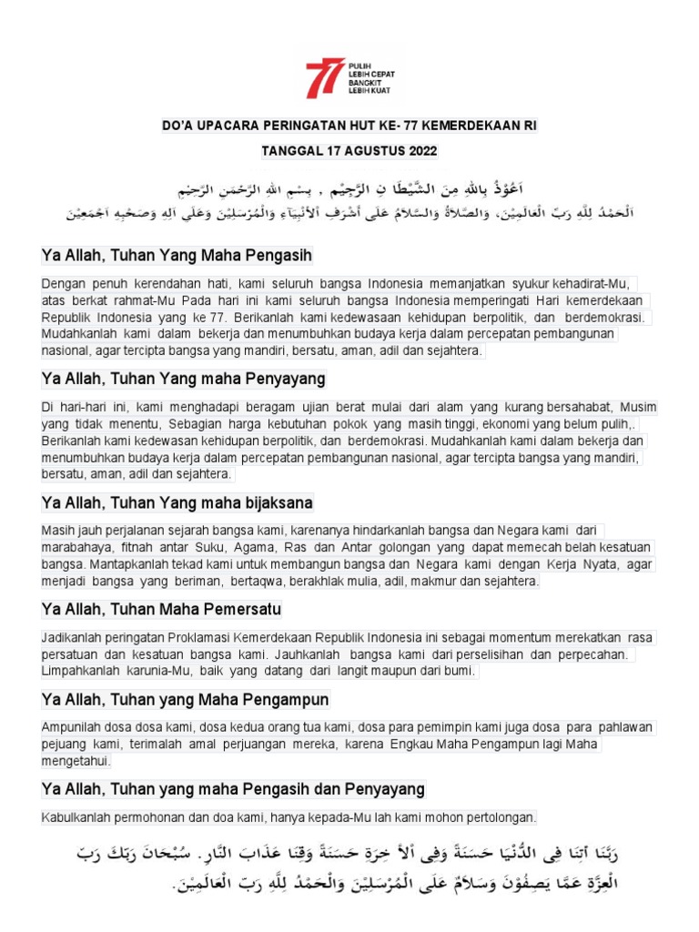 Doa HUT RI 77 | PDF