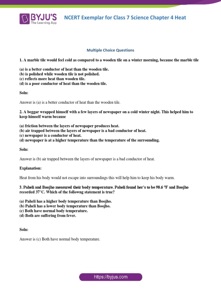 NCERT Exemplar Solution Class 7 Science Chapter 4 | PDF | Temperature ...