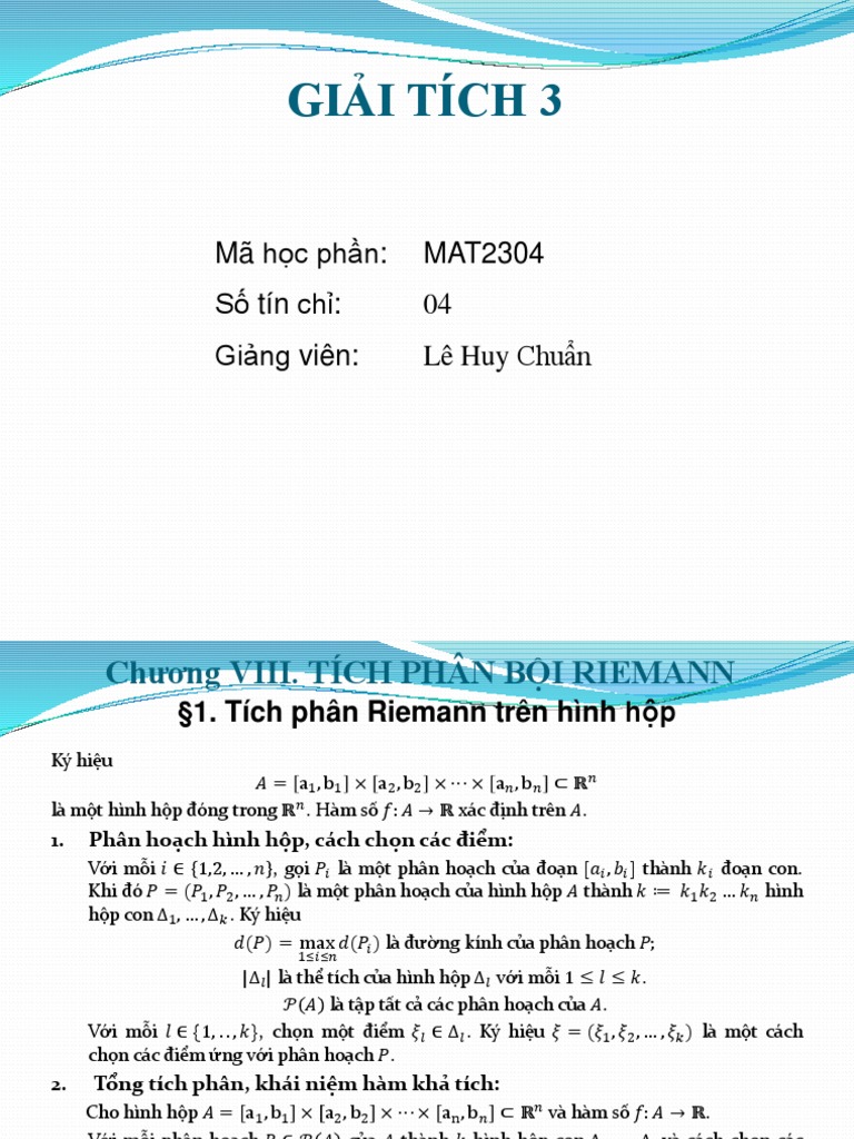 Bai Giang GT3 (MAT2304) - Chương IX. Tích Phân B I | PDF