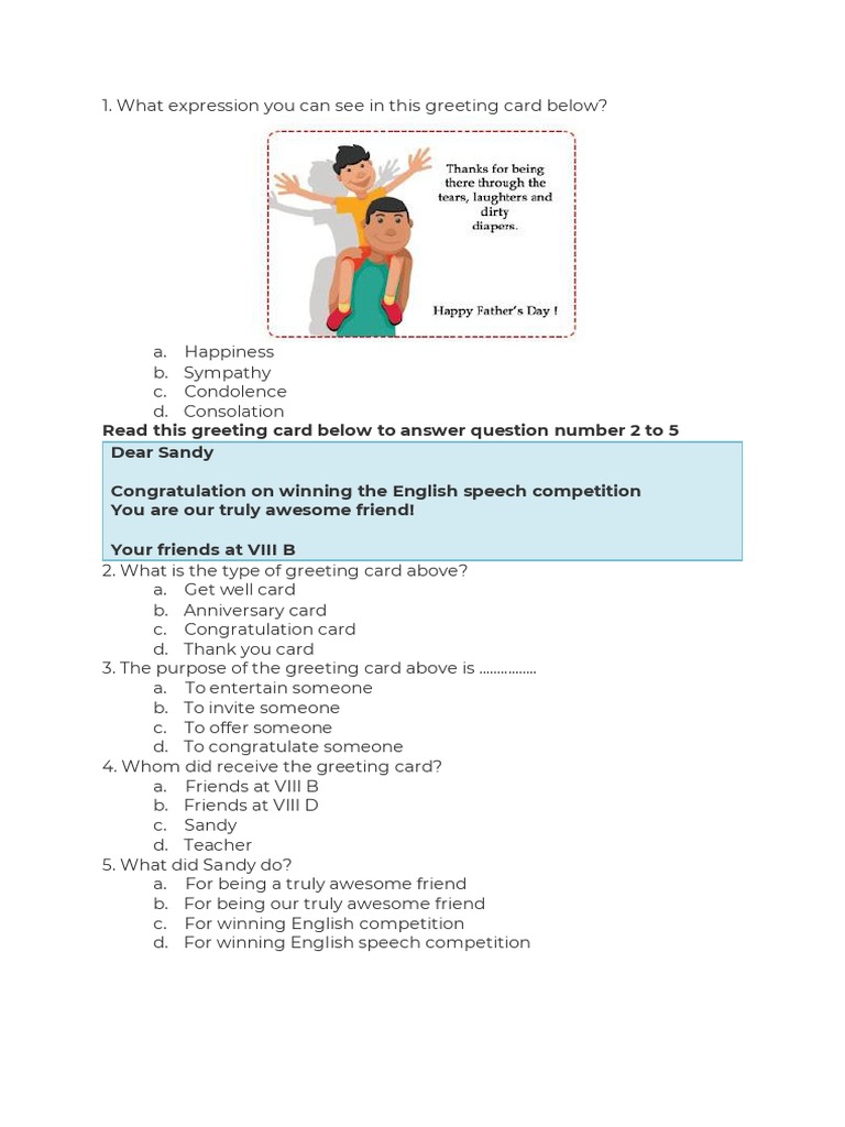 Latihan Soal Greeting Card 8 | PDF