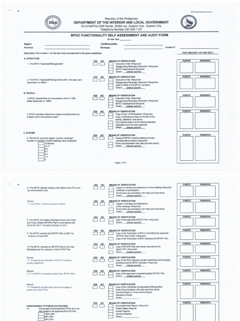 BPOC Functionality Self Assessment and Audit Form | PDF