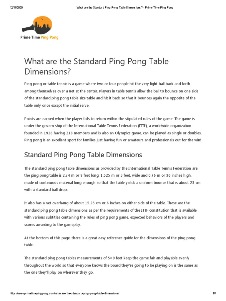 What Are The Standard Ping Pong Table Dimensions - Prime Time Ping Pong ...