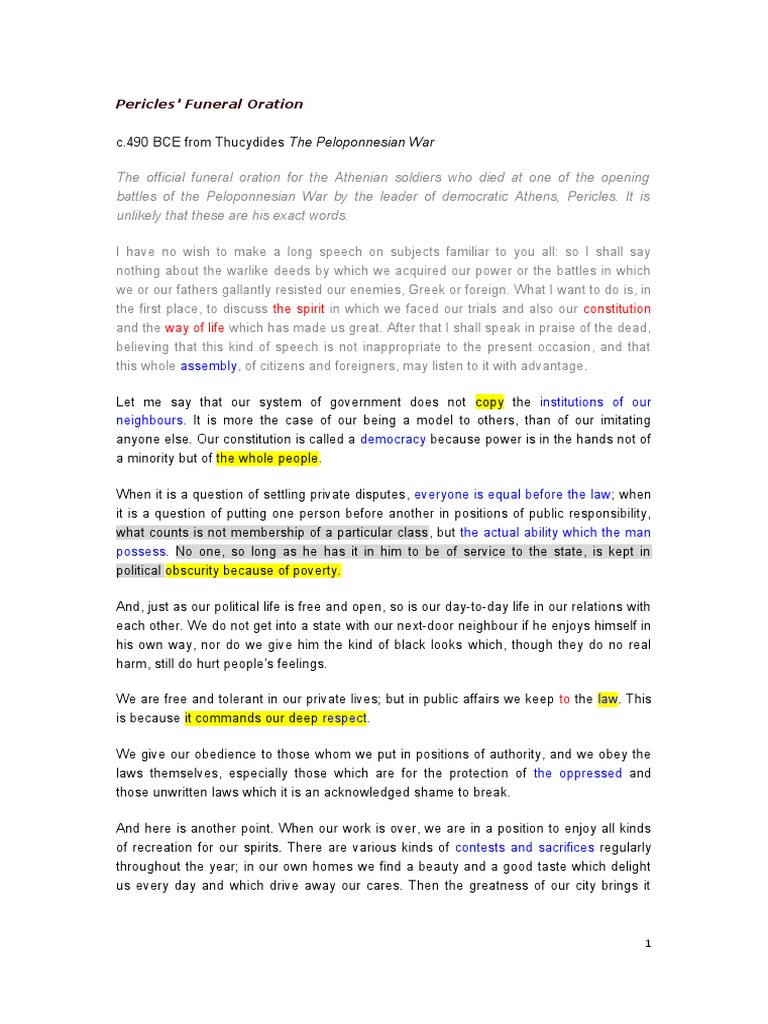 Pericles' Funeral Oration | PDF