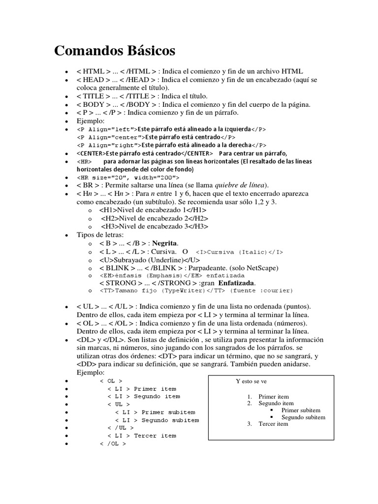 Comandos Básicos de HTML | PDF | Hipervínculo | Edad de información