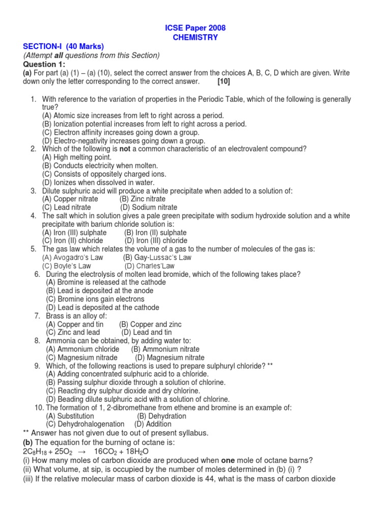 ICSE Paper 2008 | PDF