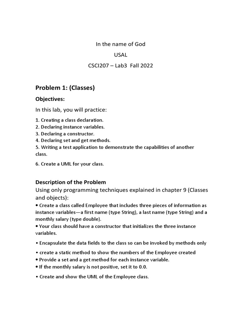 Csci207 Lab3 Pdf Method Computer Programming Parameter Computer Programming
