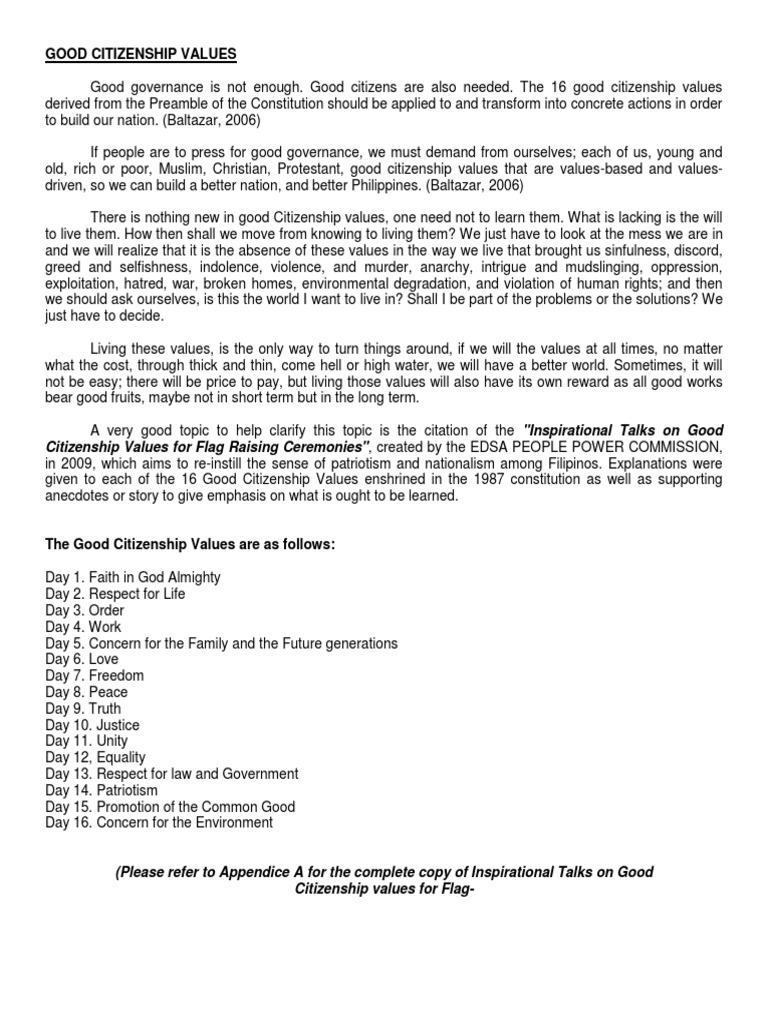 Lesson 2 - Good Citizenship Values | PDF | Citizenship | Philippines