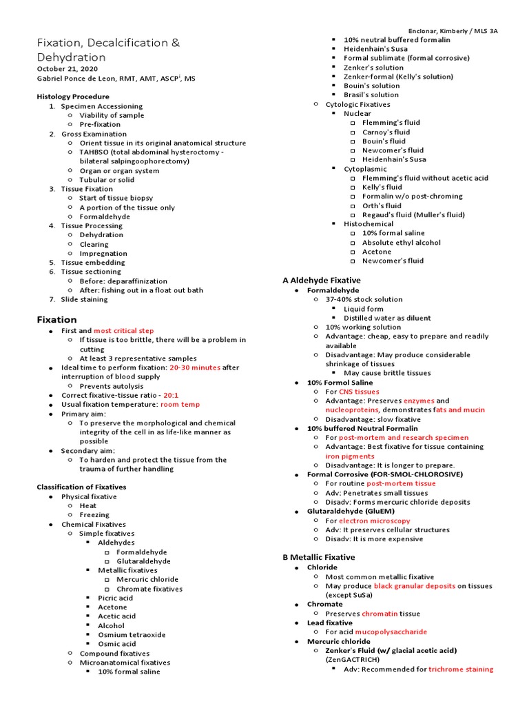 Fixation and Decalcification Techniques | PDF | Fixation (Histology ...