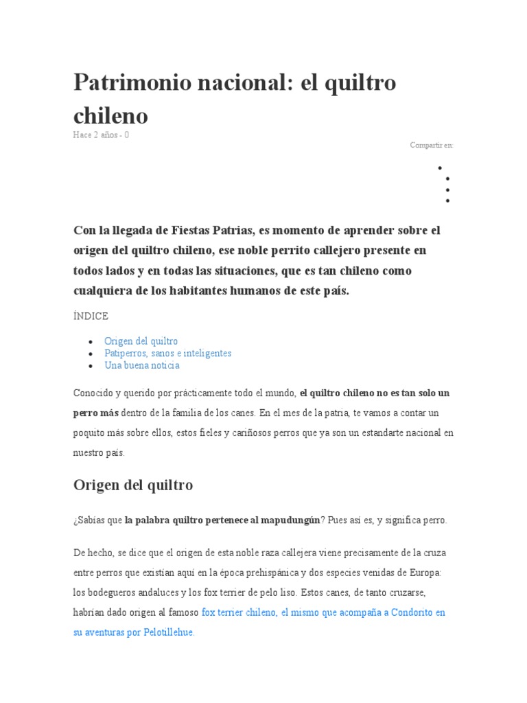 El Quiltro Chileno | PDF | Tipos de perros | Perros