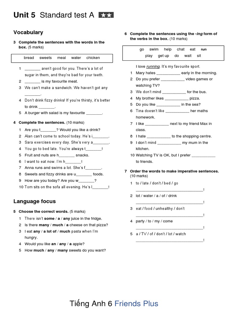 Unit 5 Standard Test Pdf Foods Food And Drink