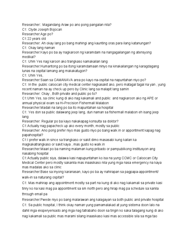 Transcription C#1 Interviewee (Tagalog) | PDF