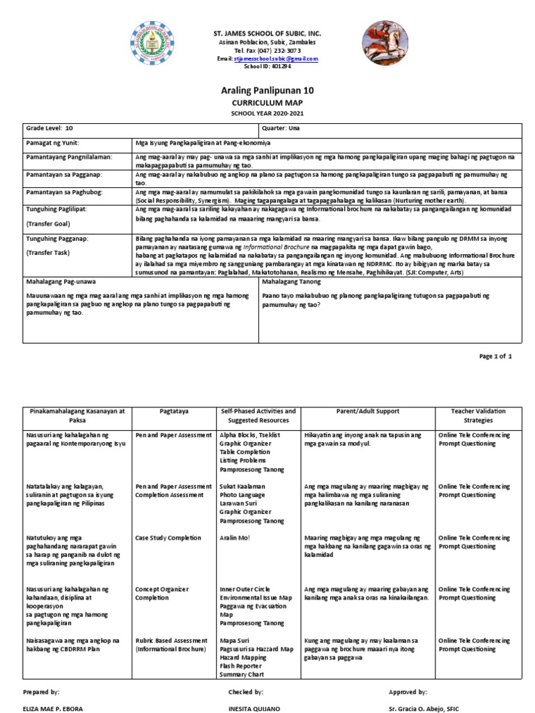 Araling Panlipunan 10: Curriculum Map | PDF