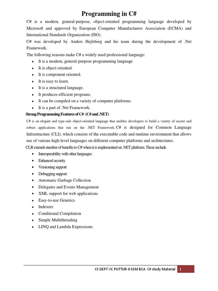 C Sharp Notes Part 1 Pdf C Sharp Programming Language Data Type 