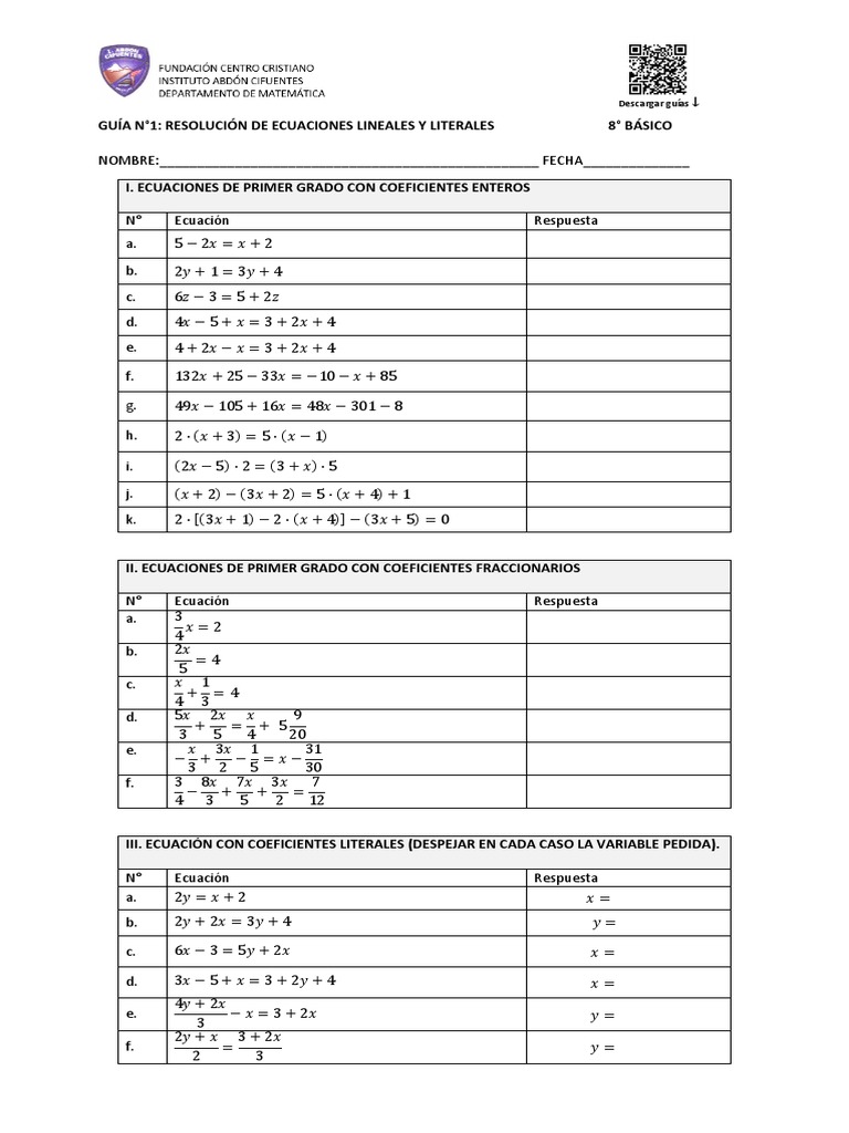 Guía - 1 - Ecuaciones de Primer Grado y Literales | PDF | Objetos ...