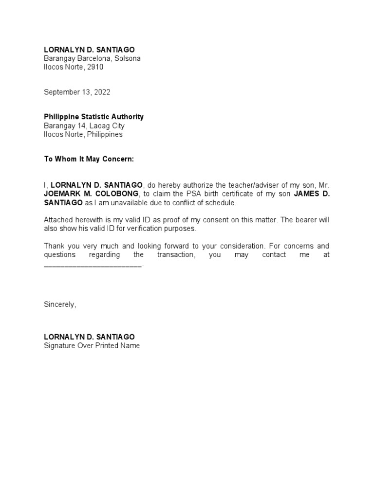 Sample Template For PSA or NSO | PDF