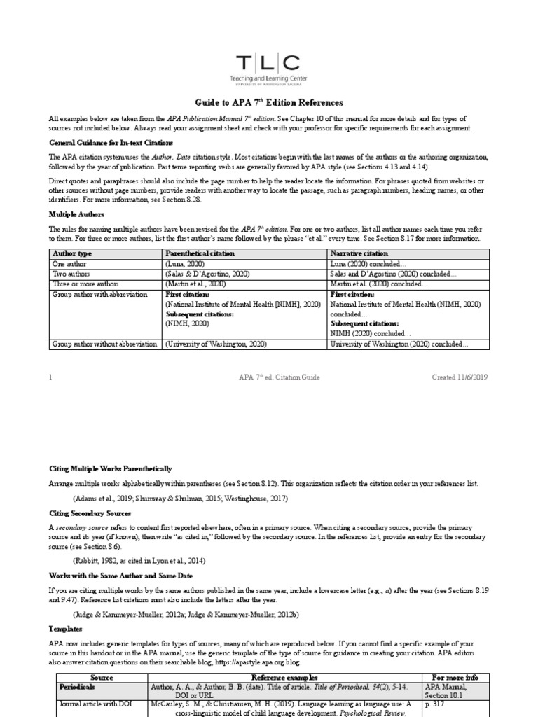 APA 7th Ed Handout 2 | PDF | Citation | Apa Style