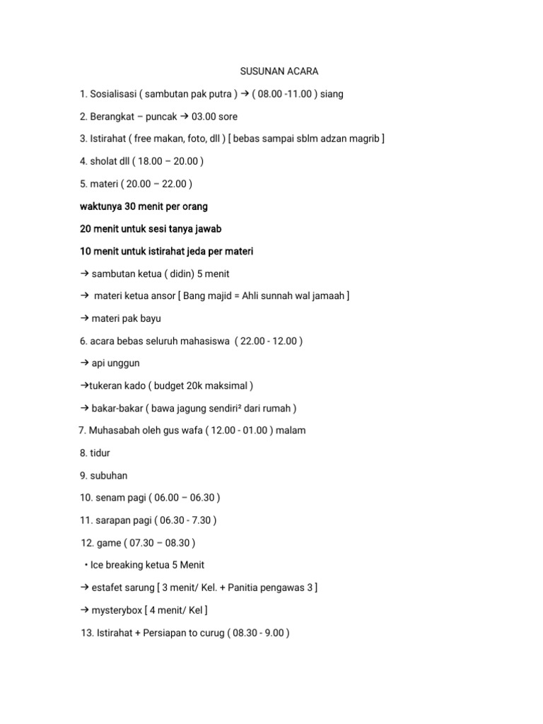 Susunan Acara Gathering | PDF