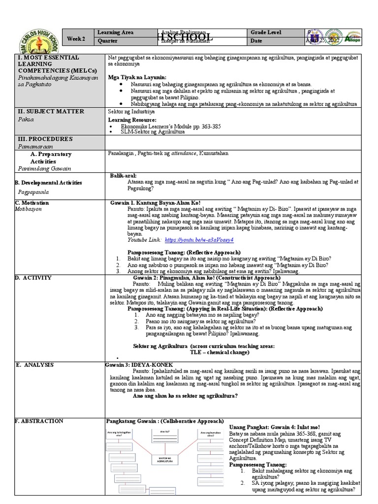 DLL For Classroom Observation - QTR 4 AP 9 SEKTOR NG AGRIKULTURA | PDF