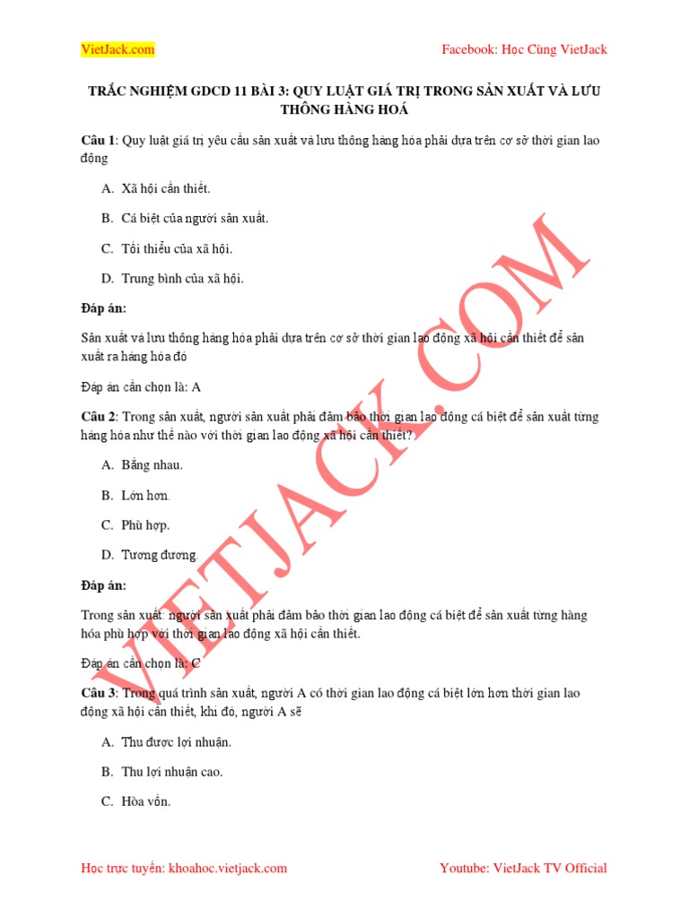 Trac Nghiem GDCD 11 Bai 3 | PDF