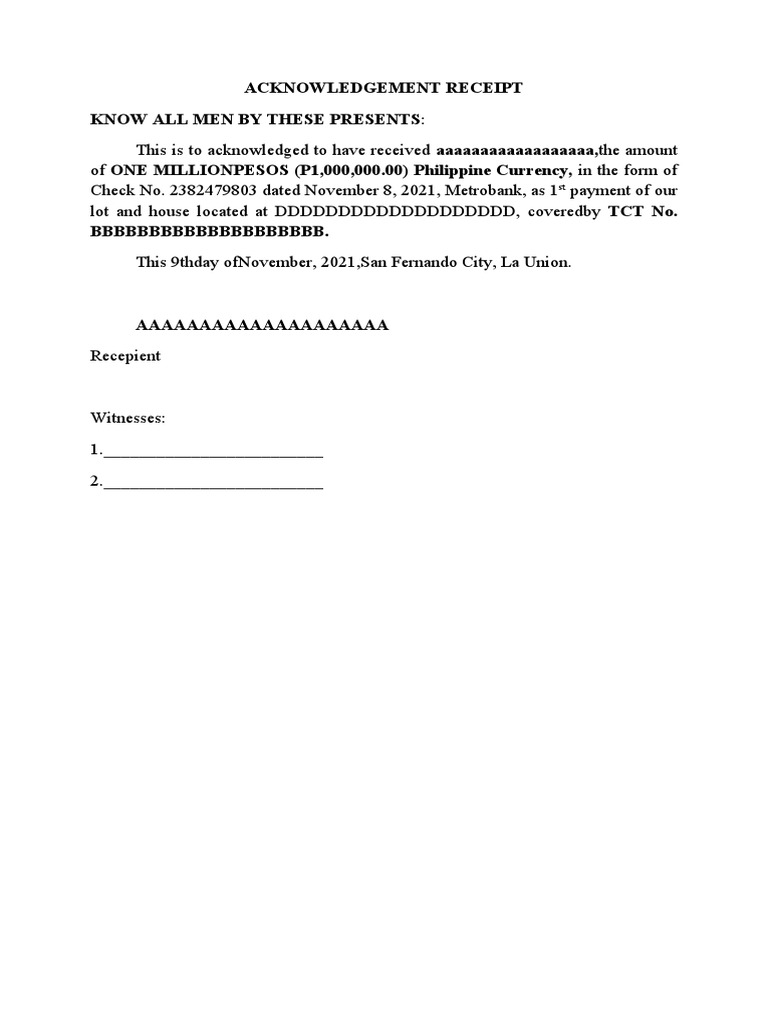Acknowledgement Receipt for Payment | PDF | Law