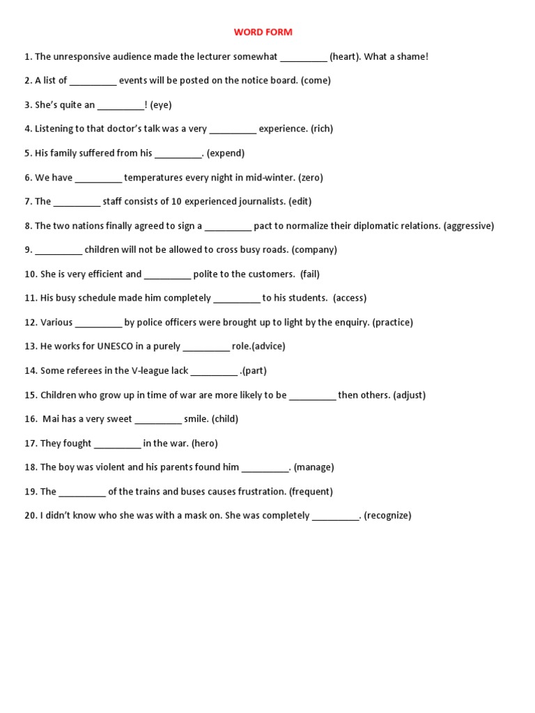 Word Form Practice - Advance | PDF