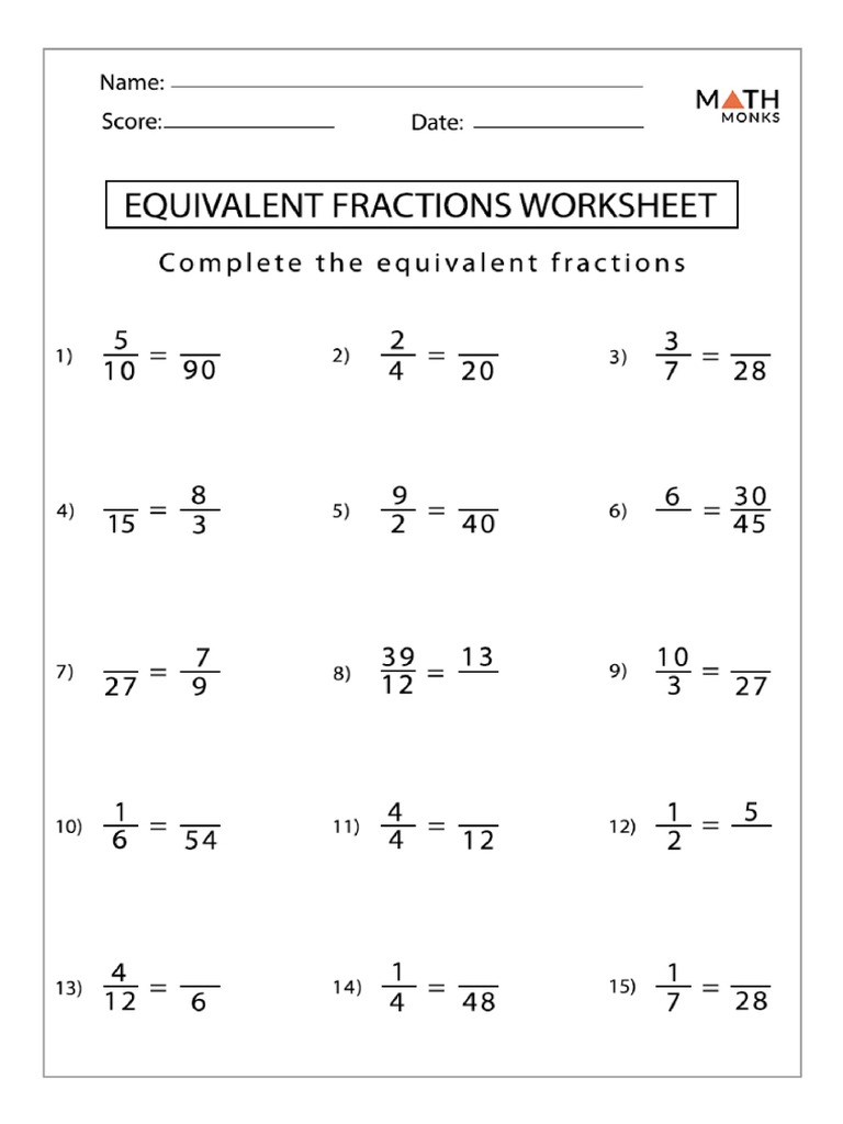 Fraction Equivalent Fractions Worksheet | PDF