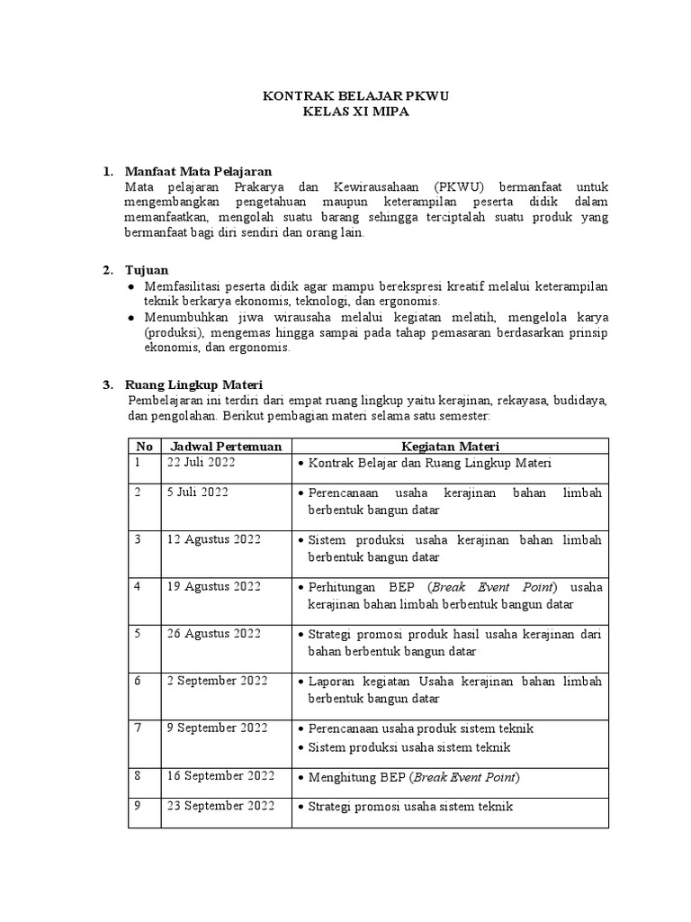 Kontrak Belajar | PDF