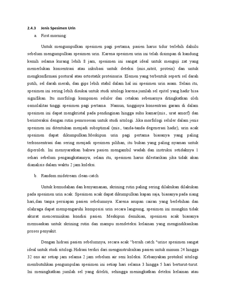 Jenis Spesimen Urin dan Penggunaannya | PDF