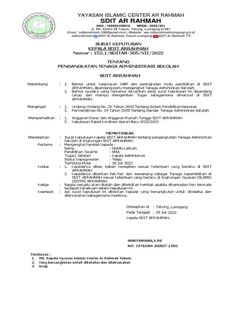 SK Adm Sekolah 1 | PDF