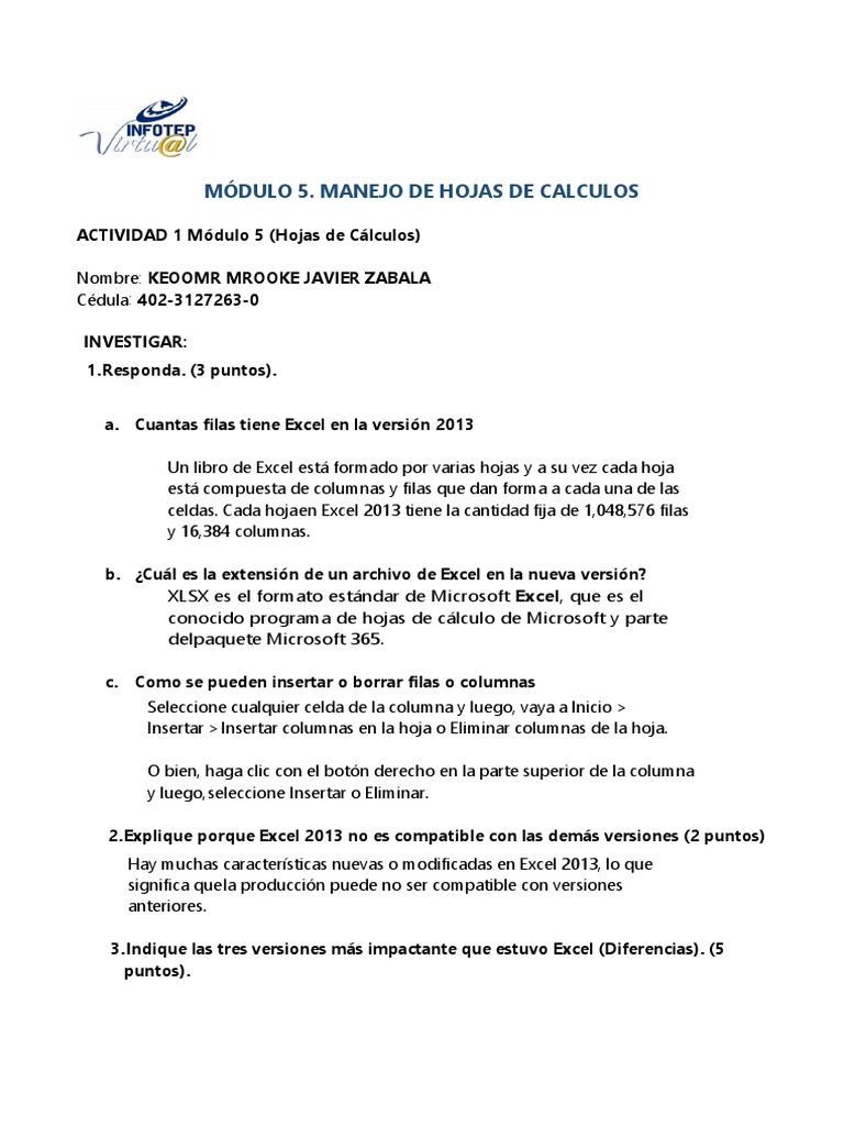 Actividad 1 Modulo 5 | PDF | Microsoft Excel | Archivo de computadora