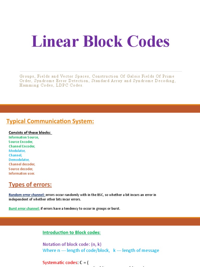 Ch3 4 5 Linear Block Codes Galois Fields Cyclic Convolutional Max Length Shift Register Pdf 0159