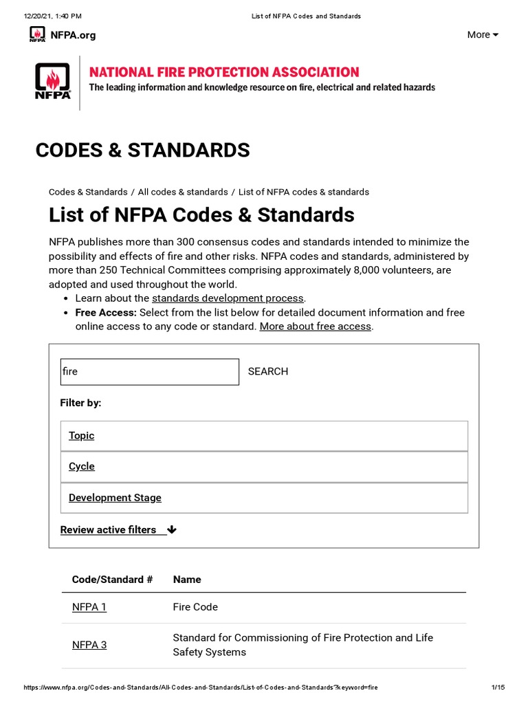 List of NFPA Codes and Standards | PDF | Firefighting | Firefighter