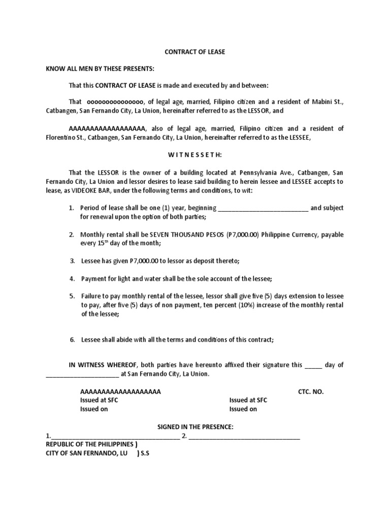 Contract of Lease Sample | PDF | Lease | Common Law