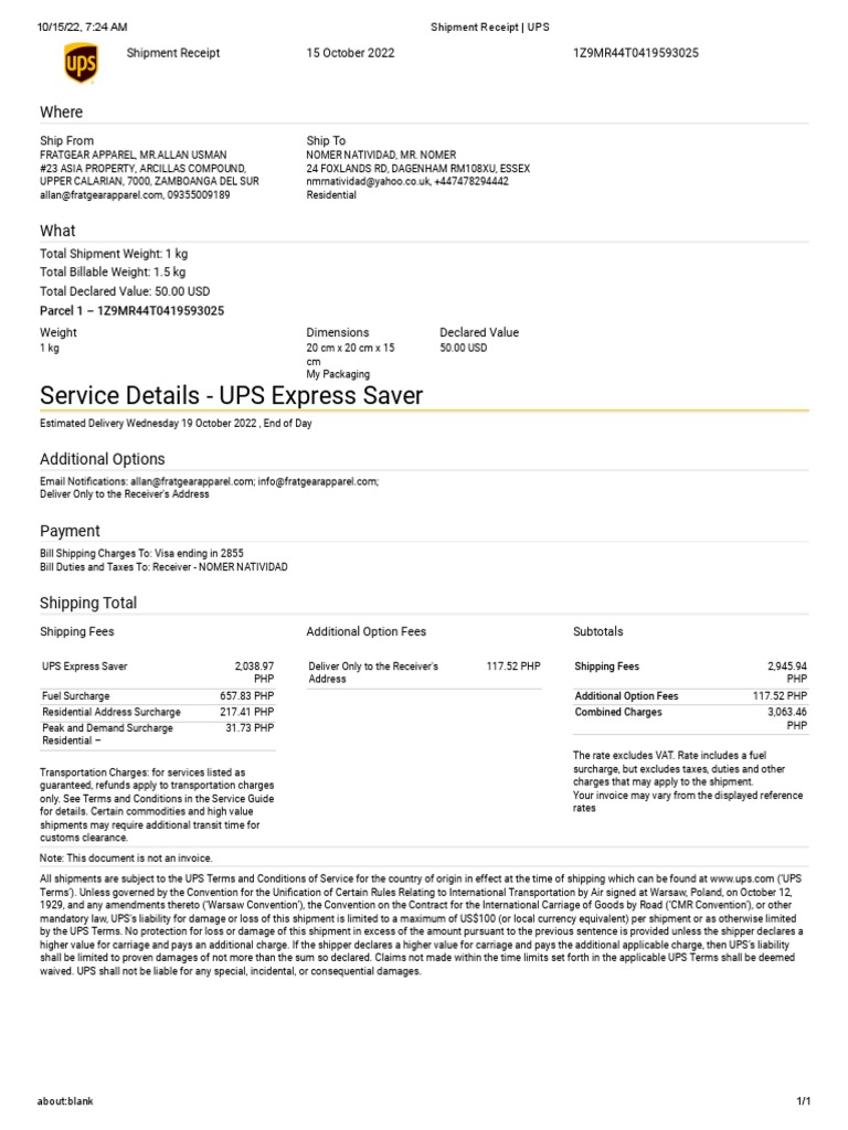 Shipment Receipt - UPSUK | PDF | Receipt | Damages
