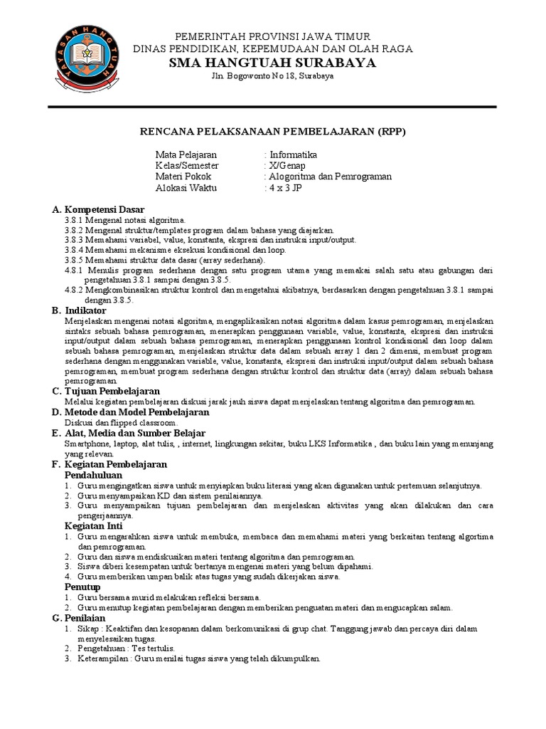 RPP Algoritma Dan Pemrograman | PDF